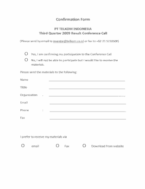 Fillable Online telkom co Confirmation Form - Telkom Indonesia Fax ...