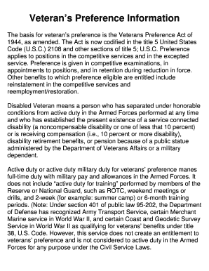 Fillable Online The basis for veterans preference is the Veterans ...