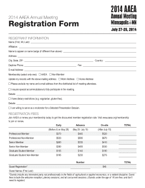 Fillable Online aaea 2014 AAEA Annual Meeting Registration Form - aaea Fax Email Print - pdfFiller