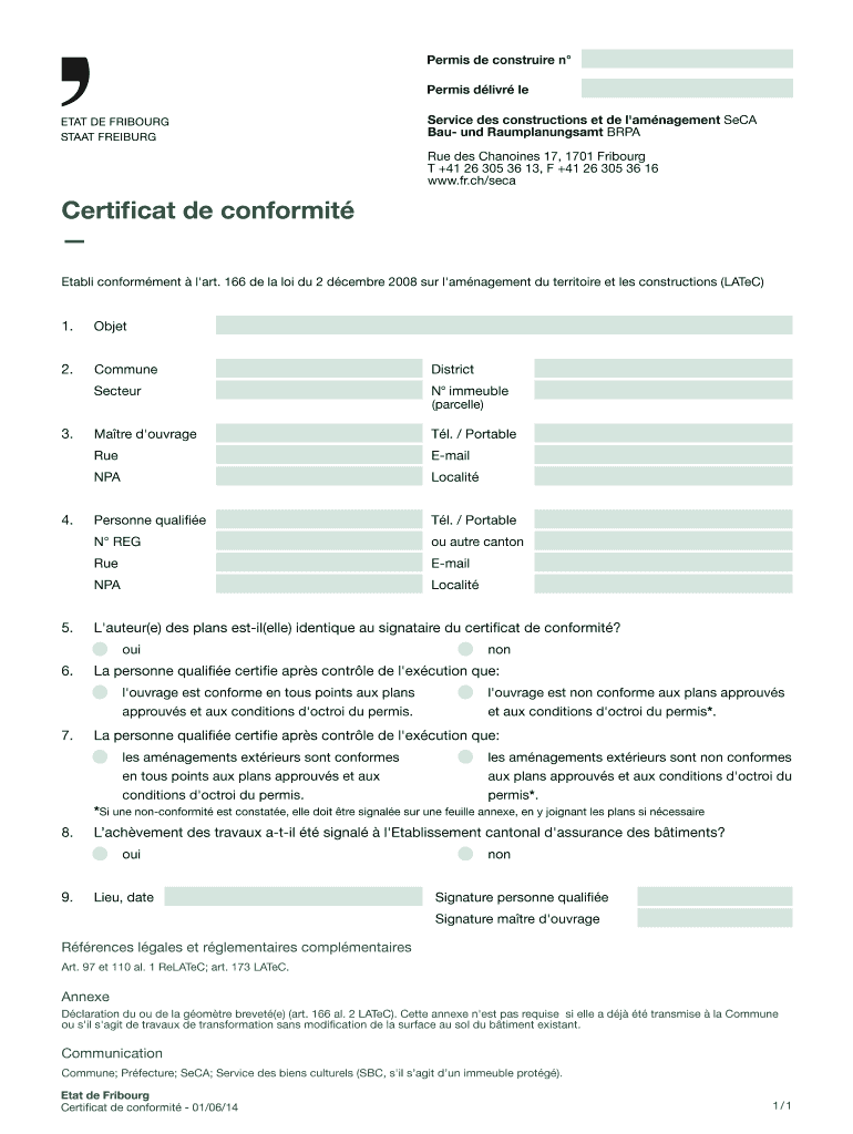 Fillable Online fr Wwwfrchseca Certificat de conformit Fax Email Print - pdfFiller