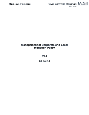 Fillable Online rcht nhs Management of Corporate and Local Induction ...