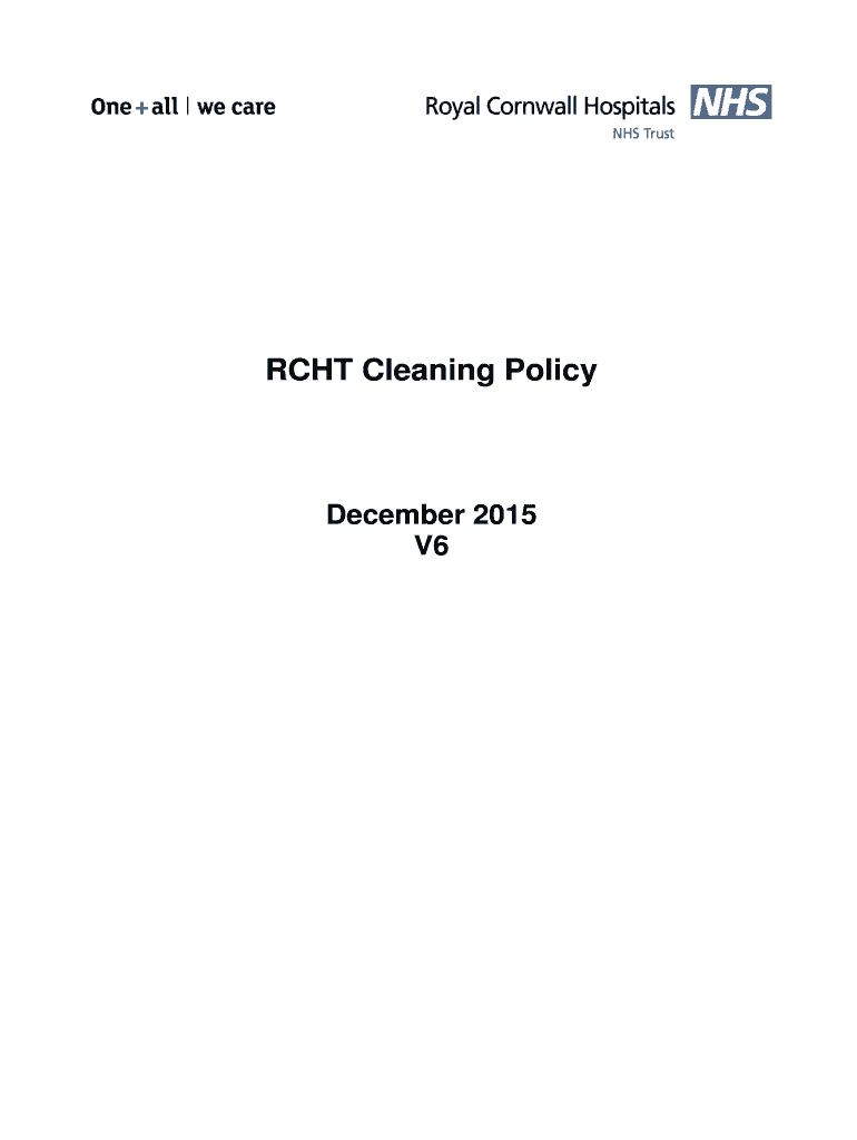 Fillable Online rcht nhs Cleaning Policy Sets out the procedures ...