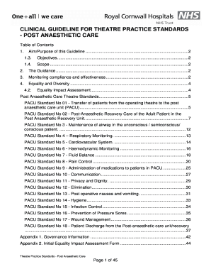 Fillable Online rcht nhs Theatre Practice Standards Post Anaesthetic ...