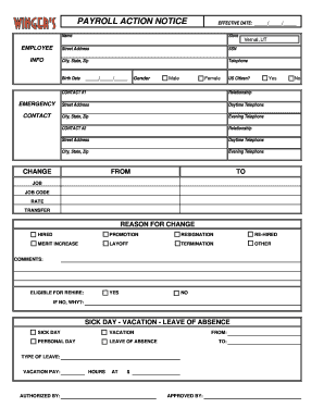 Fillable Online PAYROLL ACTION NOTICE EFFECTIVE DATE Fax Email Print ...