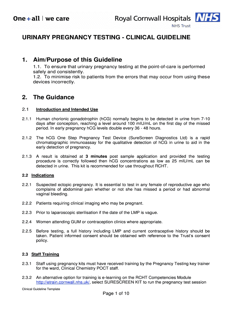 Fillable Online rcht nhs Pregnancy testing protocol Guidance for ...