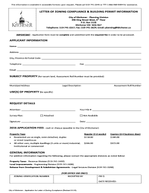 Fillable Online kitchener LETTER OF ZONING COMPLIANCE BUILDING PERMIT ...