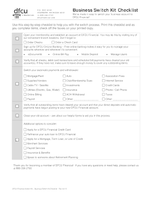 Fillable Online BUSINESS ACCOUNT SWITCH KIT - dfcufinancialcom Fax ...