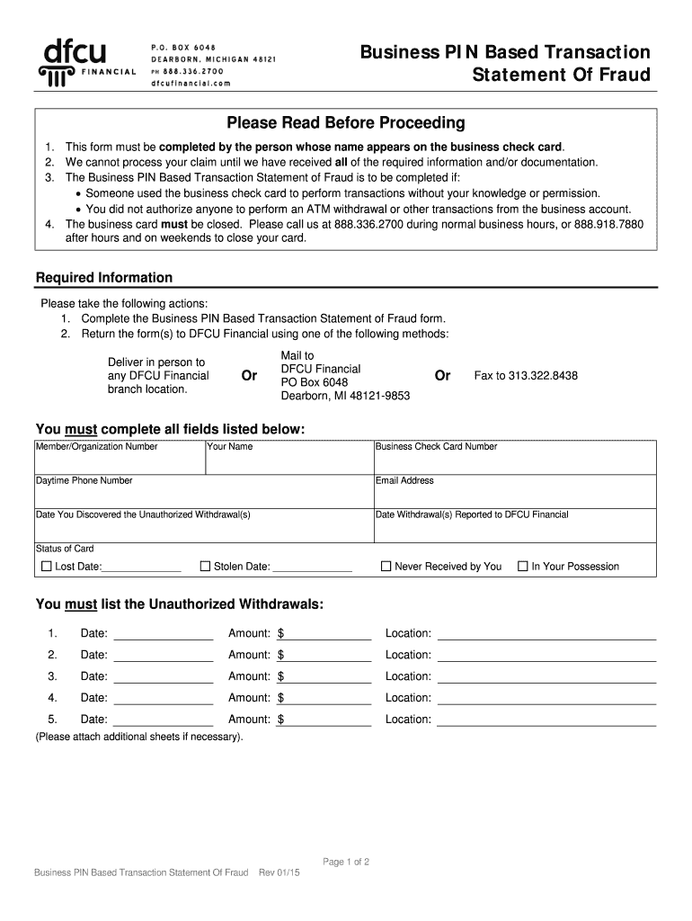 Fillable Online Business PIN Based Transaction Statement Of Fraud Fax ...