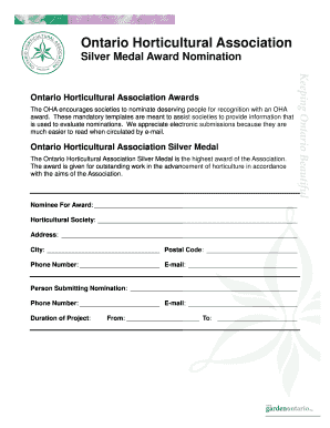 Fillable Online Silver Medal Award Nomination Fax Email Print - pdfFiller