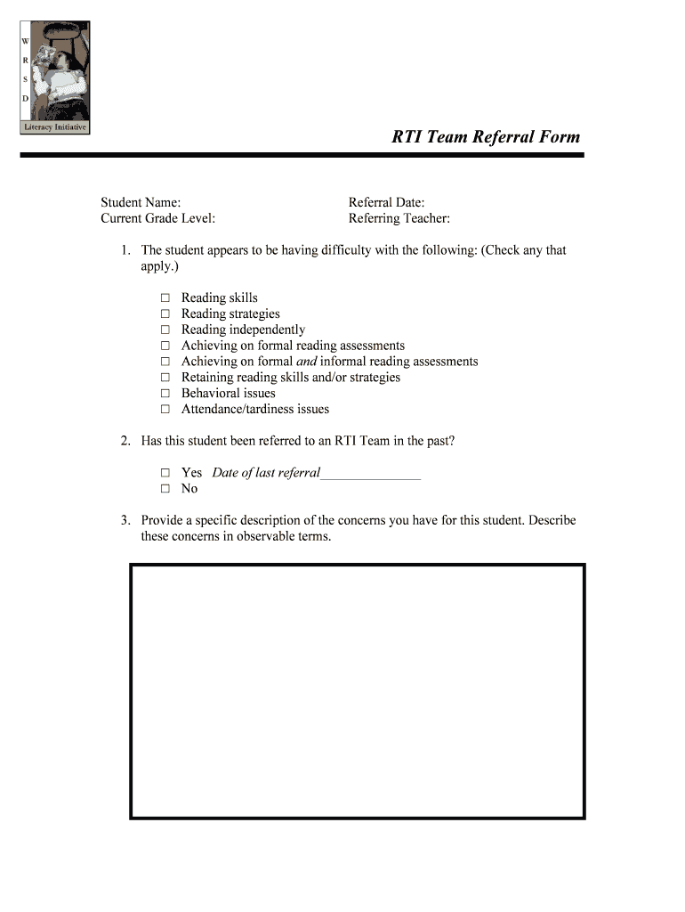 Fillable Online WRSD RTI Team Referral Form Fax Email Print - pdfFiller