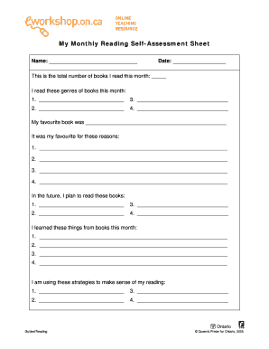 Fillable Online My Monthly Reading Self-Assessment Sheet - eWorkshop ...