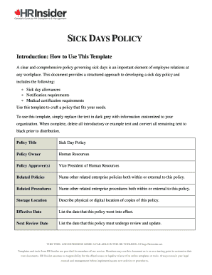 Fillable Online SICK DAYS POLICY - hrinsiderca Fax Email Print - pdfFiller