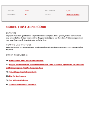 Fillable Online MODEL FIRST AID RECORD - HRInsiderca Fax Email Print ...