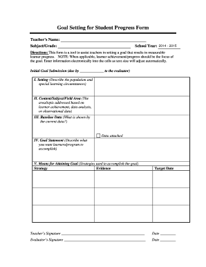 Fillable Online Goal Setting for Student Progress Form - staffspsk12net ...