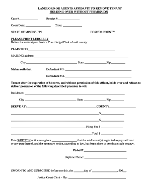 Fillable Online LANDLORD OR AGENTS AFFIDAVIT TO REMOVE TENANT HOLDING ...