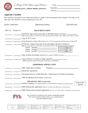 Fillable Online mvsktc College of the Muscogee Nation Name StudentID ...
