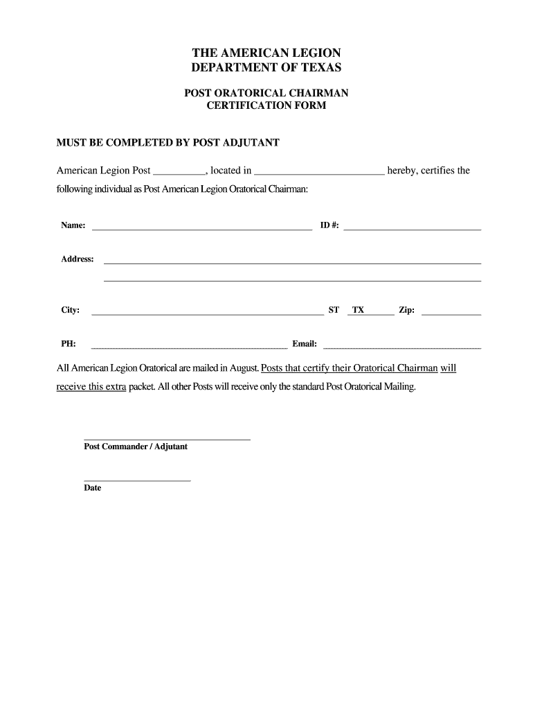 Fillable Online txlegion Post Oratorical Chairman Form Fax Email Print ...
