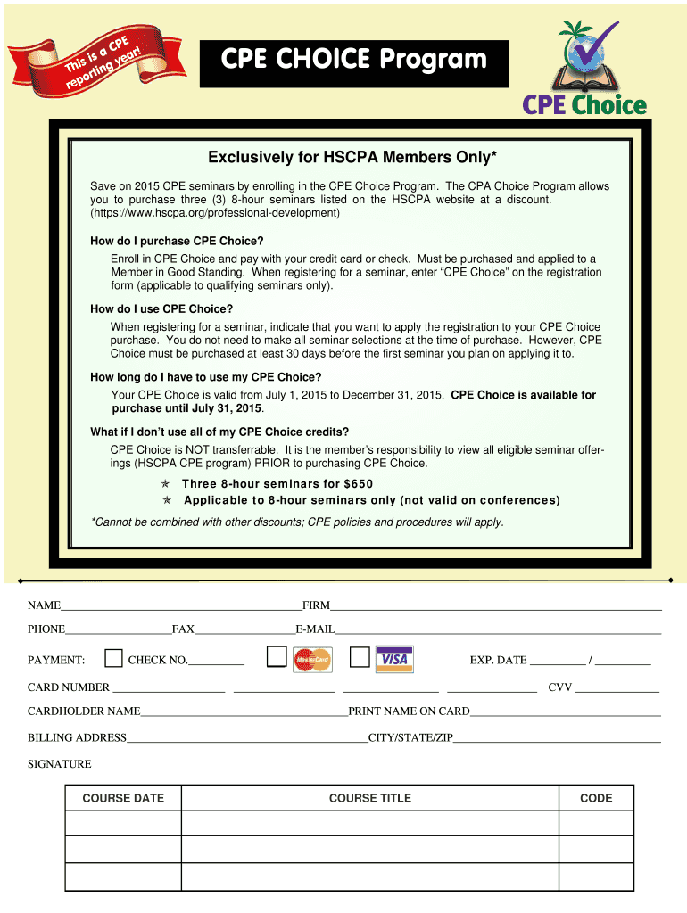 Fillable Online hscpa 2015 CPE Choice form Fax Email Print - pdfFiller