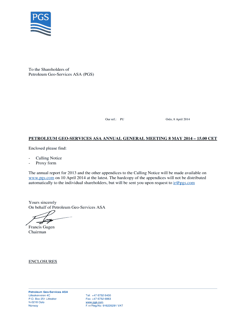 Fillable Online 140406 PGS GF innkalling ENG Fax Email Print - pdfFiller