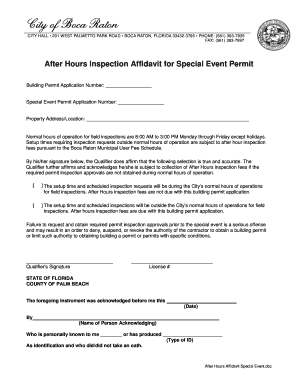 Fillable Online After Hours Inspection Affidavit for Special Event ...