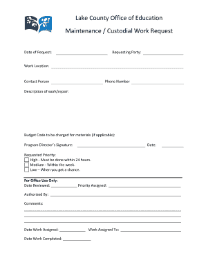 Fillable Online lakecoe Lake County Office of Education Maintenance ...