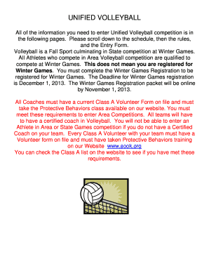 Fillable Online sook UNIFIED VOLLEYBALL TEAM ENTRY FORM - sook Fax ...