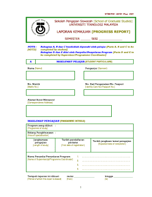 Fillable Online LAPORAN KEMAJUAN PROGRESS REPORT - spsutmmy Fax Email ...