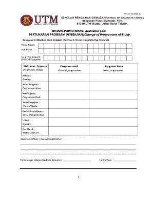 Fillable Online BORANG PERMOHONAN Application Form PERTUKARAN PROGRAM Fax Email Print - pdfFiller
