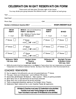 Fillable Online sook CELEBRATION NIGHT RESERVATION FORM Fax Email Print ...