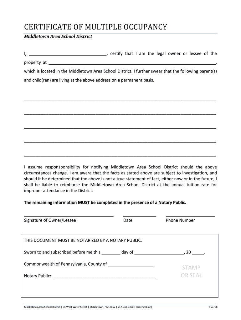 Fillable Online Certificate of Multiple Occupancydoc Fax Email Print ...