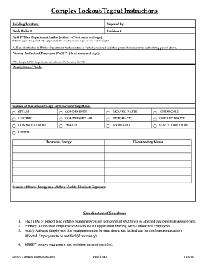 Fillable Online Complex Lockout Tagout (Work) Plan Fax Email Print ...
