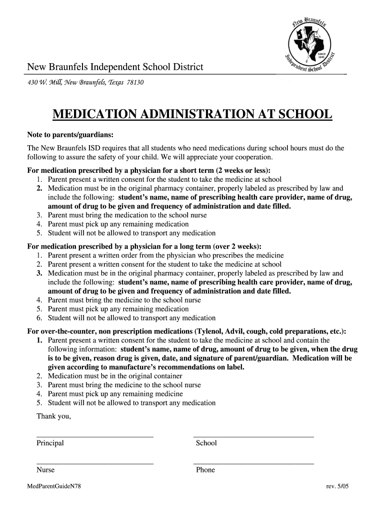 Fillable Online nbisd MEDICATION ADMINISTRATION AT SCHOOL - NBISD Fax ...
