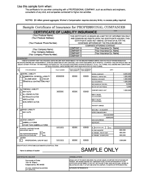 Fillable Online cofchrist Sample Certificate of Insurance for ...
