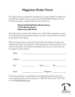 Fillable Online perkins Magazine Order Form - Perkins School for the ...