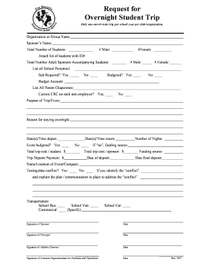 Fillable Online nbisd Request for Overnight Student Trip - NBISD Fax ...