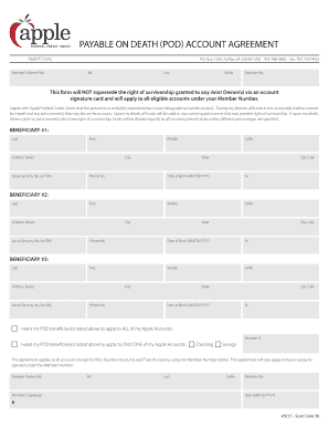 Fillable Online applefcu Payable on Death POD Account Agreement Payable ...