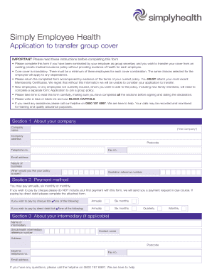 Fillable Online Simply Employee Health - Simplyhealth Fax Email Print ...