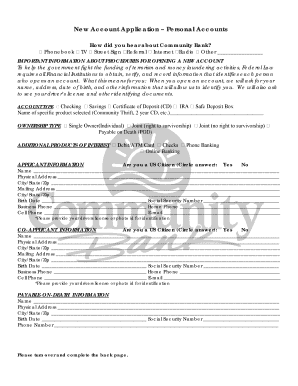 Fillable Online New Account Application Personal Accounts Fax Email ...