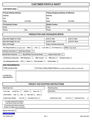 Fillable Online Customer profile sheet - Specialty Rolled Metals Fax ...