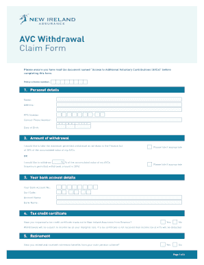 Fillable Online AVC Withdrawal Claim Form - Money Advice Fax Email Print - pdfFiller