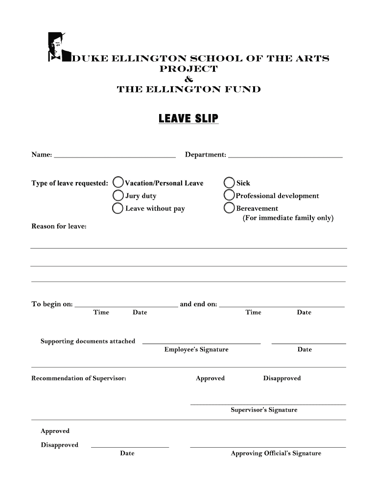 Fillable Online ellingtonschool Leave slip - Duke Ellington School of ...