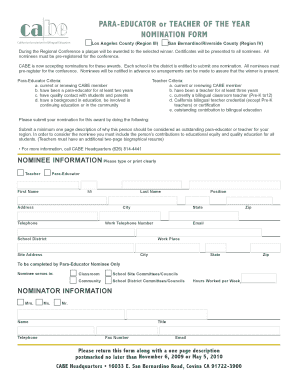 Fillable Online bilingualeducation PARA-EDUCATOR or TEACHER OF THE YEAR NOMINATION FORM Fax ...