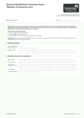 Fillable Online Suncorp WealthSmart Business Super Takeover of insurance form Fax Email Print ...