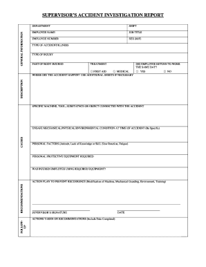 Fillable Online supervisors accident investigation report general information department shift ...