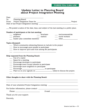 Fillable Online Update Letter to Planning Board about Project ...