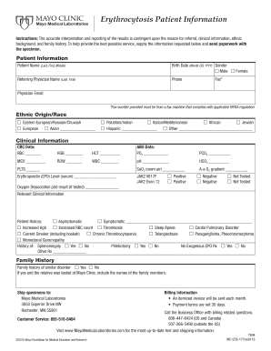 Fillable Online Erythrocytosis Patient Information - Mayo Medical ...