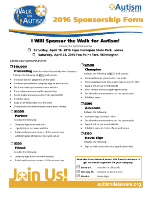 Fillable Online Choose your sponsorship level - Autism Delaware Fax ...
