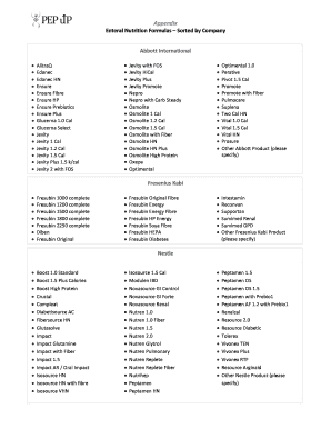 Fillable Online Enteral Nutrition Formulas Sorted by Company Fax Email ...