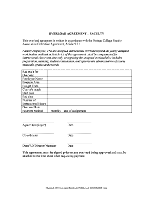 Fillable Online OVERLOAD AGREEMENT FACULTY - portagecollegeca Fax Email ...