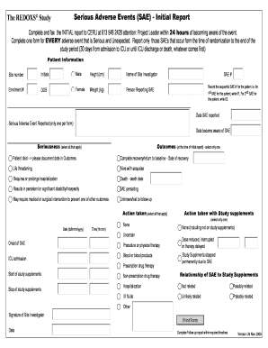 Fillable Online The REDOXS Study Serious Adverse Events SAE - Initial ...